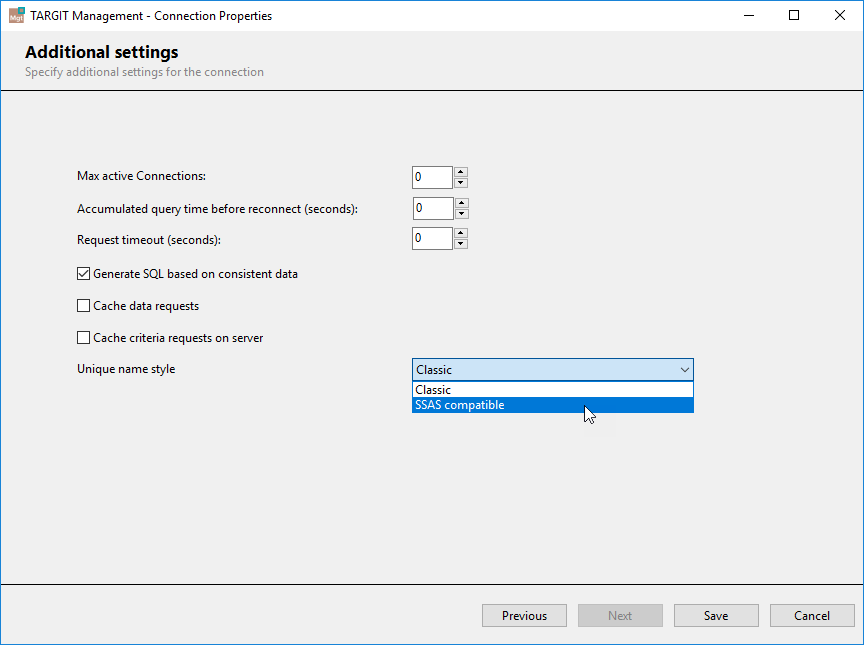 Database Connections - "Unique name style" setting – TARGIT Community