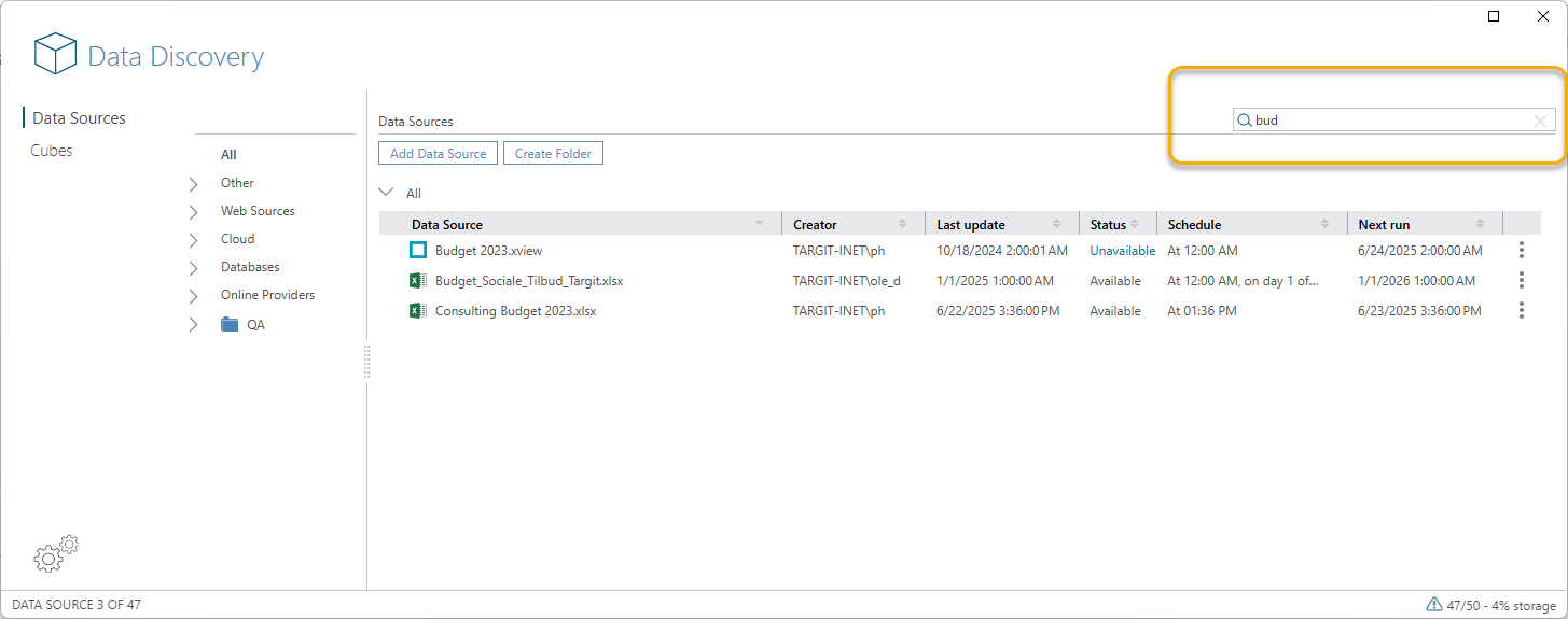 Data Discovery - Search Data Sources and Cubes – TARGIT Community